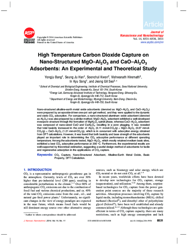 (PDF) High Temperature Carbon Dioxide Capture on Nano-Structured MgO ...