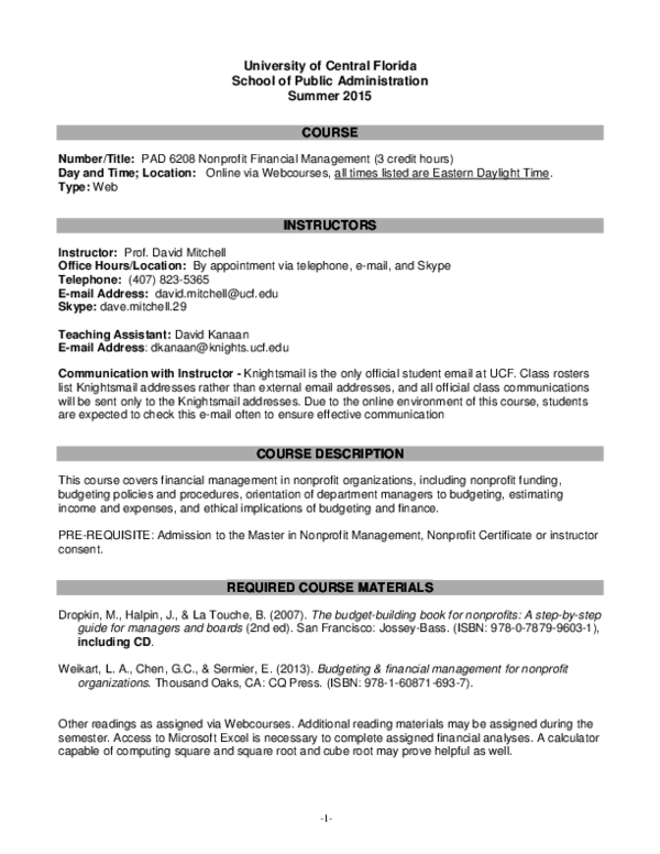 (PDF) Syllabus - Nonprofit Financial Management (graduate, online ...