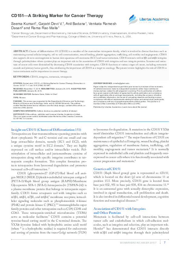 (PDF) CD151—A Striking Marker for Cancer Therapy