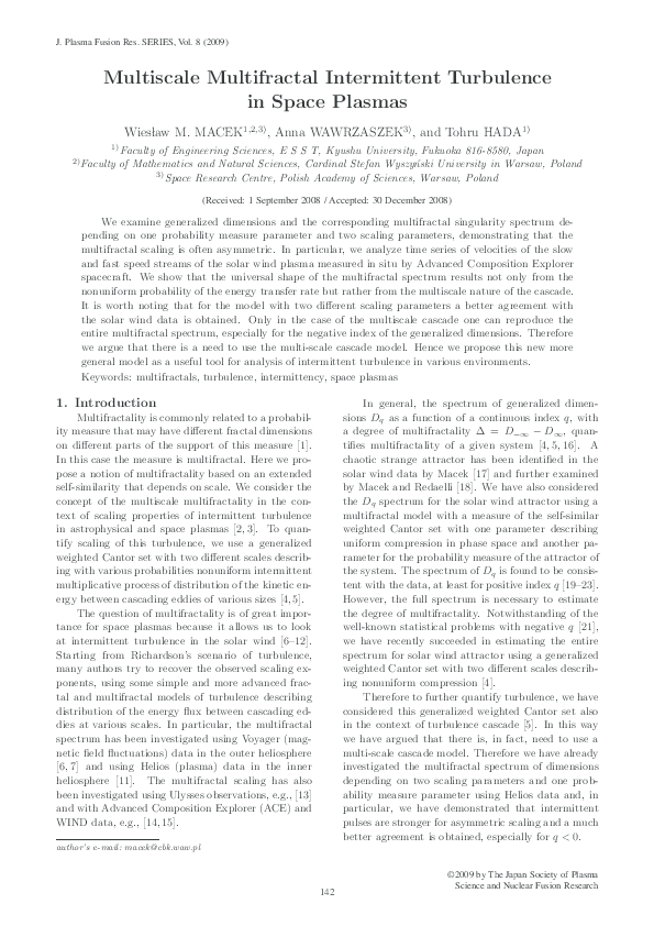(PDF) MULTISCALE MULTIFRACTAL INTERMITTENT TURBULENCE IN SPACE PLASMAS ...