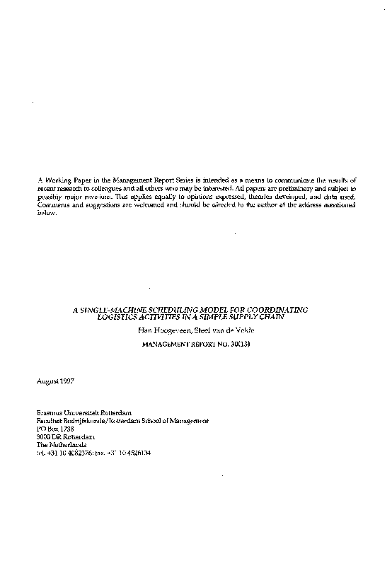 (PDF) A Single-machine Scheduling Model for Coordinating Logistics ...