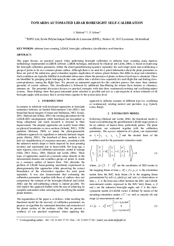(PDF) TOWARDS AUTOMATED LIDAR BORESIGHT SELF-CALIBRATION