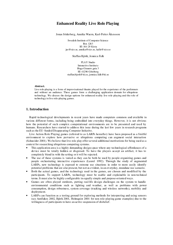 (PDF) Enhanced Reality Live Role Playing