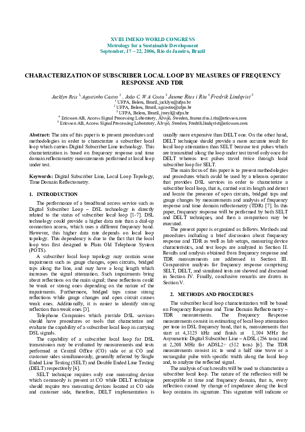 (PDF) CHARACTERIZATION OF SUBSCRIBER LOCAL LOOP BY MEASURES OF ...