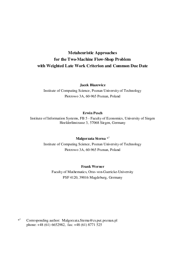 (PDF) Metaheuristic approaches for the two-machine flow-shop problem with weighted late work ...