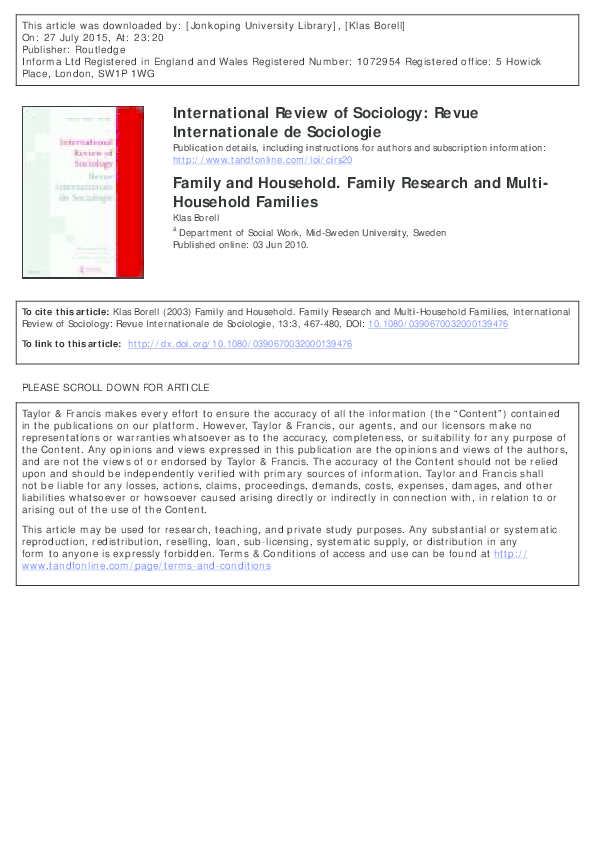 (PDF) Family and Household: Family Research and Multi-Household Families