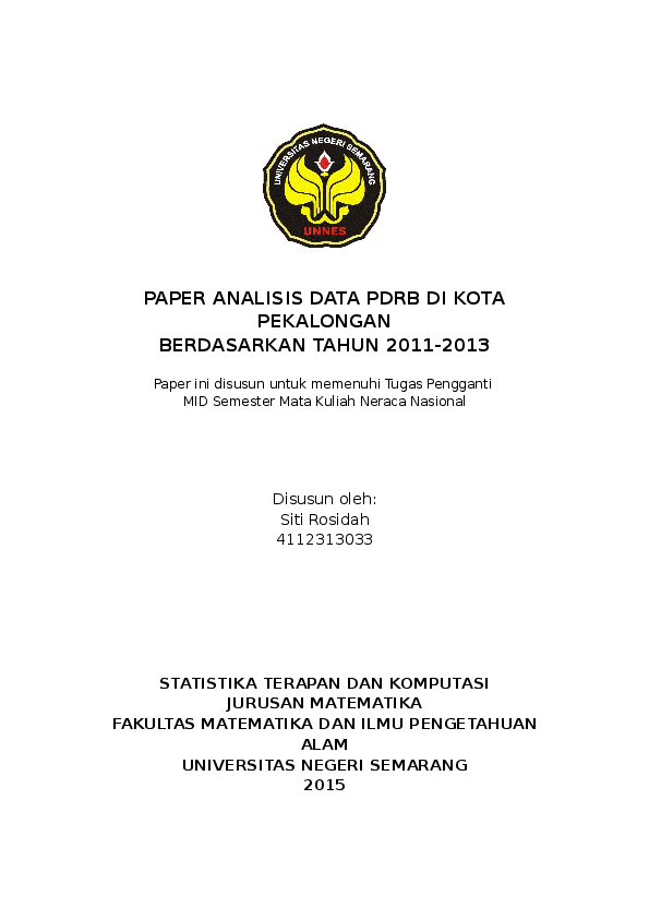 PAPER ANALISIS DATA PDRB DI KOTA PEKALONGAN BERDASARKAN TAHUN 2011-2013
