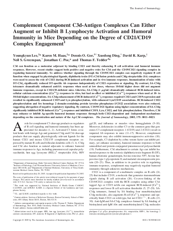 (PDF) CD21/CD19 Complex Engagement Depending on the Degree of Humoral ...