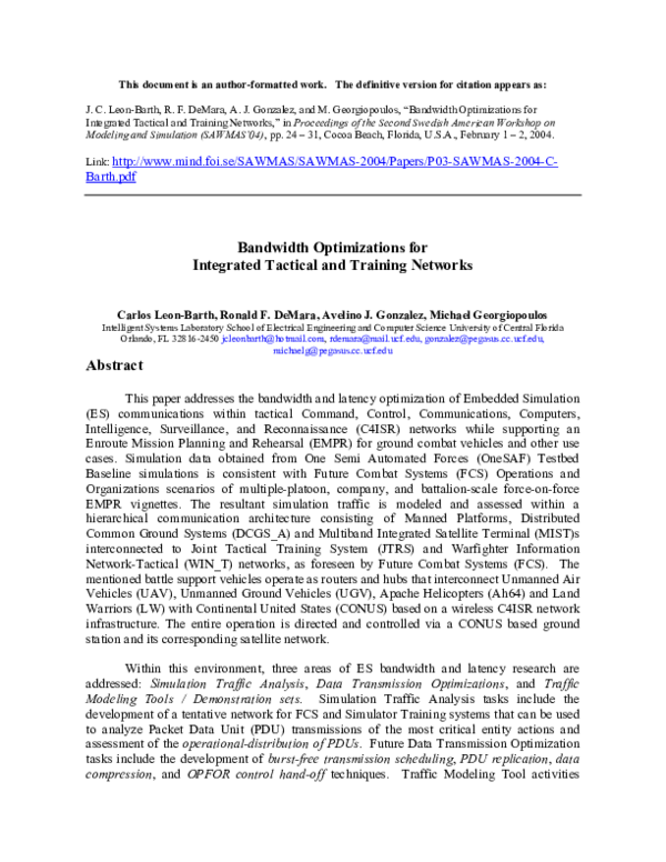 (PDF) Bandwidth Optimizations for Integrated Tactical and Training Networks