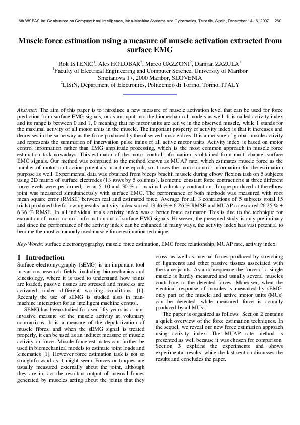 (PDF) Muscle force estimation using a measure of muscle activation ...