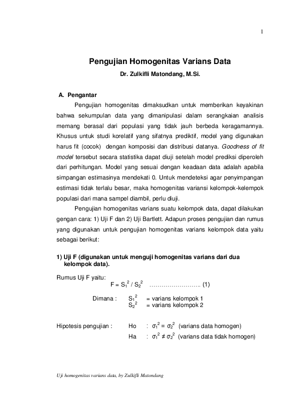 (PDF) 9. Pengujian Homogenitas Varians Data