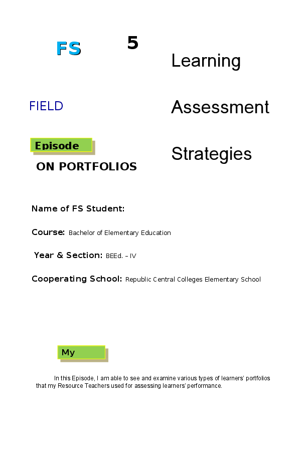 (DOC) ON PORTFOLIOS Name of FS Student: Course: Bachelor of Elementary ...