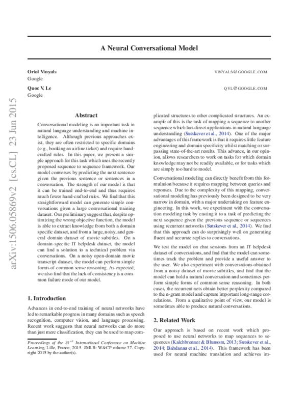 A Neural Conversational Model Oriol Vinyals