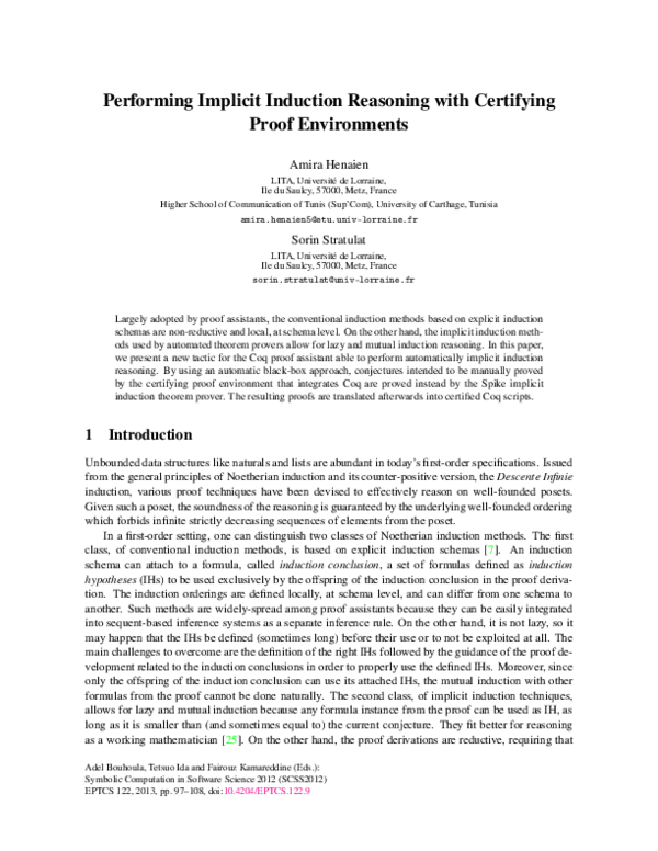 (PDF) Performing Implicit Induction Reasoning with Certifying Proof Environments | amira henaien ...