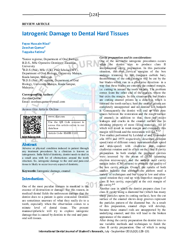 (PDF) Iatrogenic damage to dental tissues