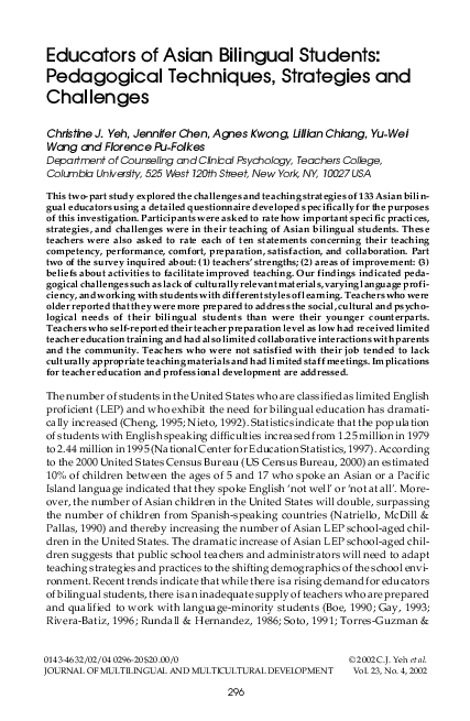 (PDF) Educators of Asian Bilingual Students: Pedagogical Techniques ...