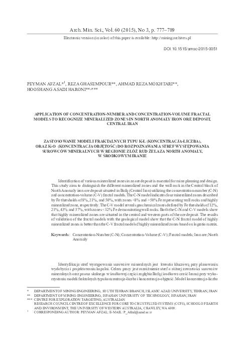 Application Of Concentration Number And Concentration Volume Fractal Models To Recognize