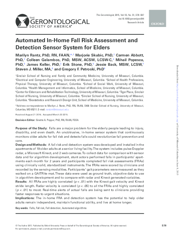 (PDF) Automated In-Home Fall Risk Assessment and Detection Sensor ...