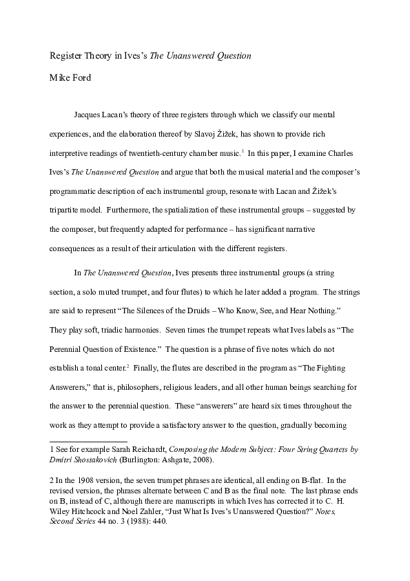 (DOC) Register Theory in Ives's "The Unanswered Question"