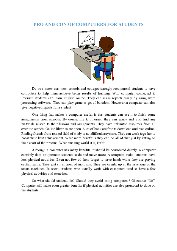 (DOC) Pro and con of Computers for Students
