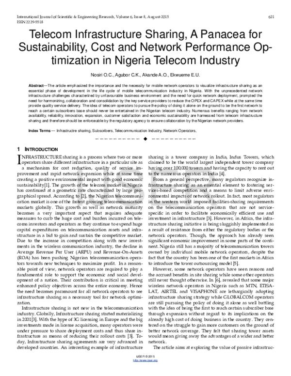 Pdf Telecom Infrastructure Sharing A Panacea For Sustainability