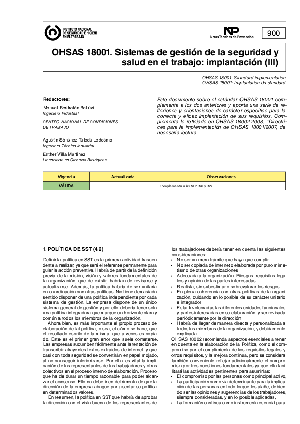 (PDF) ohsas 18001. sistemas de gestión de la seguridad y salud en el ...