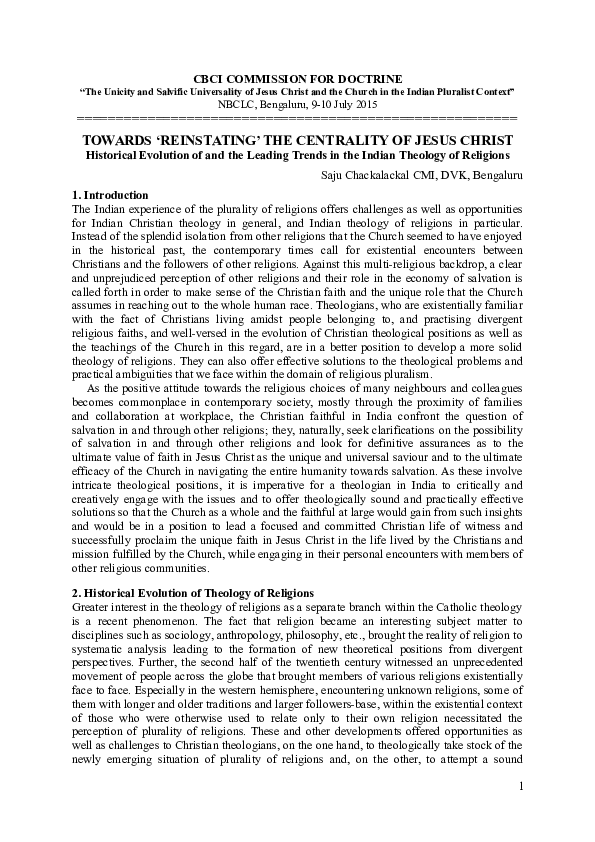 (DOC) TOWARDS ‘REINSTATING’ THE CENTRALITY OF JESUS CHRIST: Historical ...