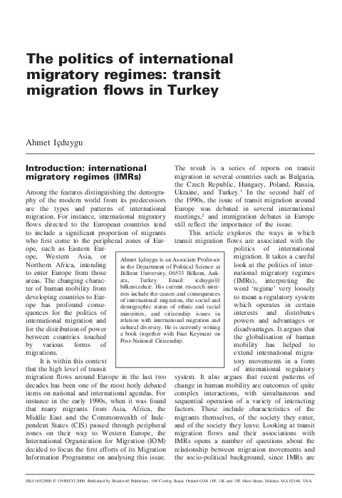 (PDF) The politics of international migratory regimes: transit ...