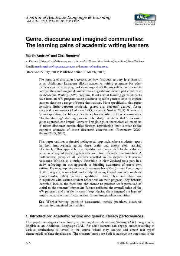 (PDF) Genre, discourse and imagined communities: The learning gains of ...