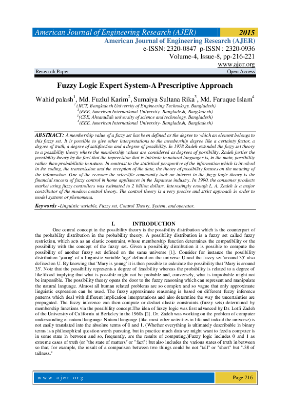 (PDF) Fuzzy Logic Expert System-A Prescriptive Approach