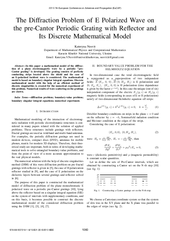 (PDF) The diffraction problem of E polarized wave on the pre-Cantor periodic grating with ...