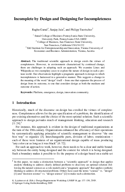 (PDF) Incomplete by Design and Designing for Incompleteness