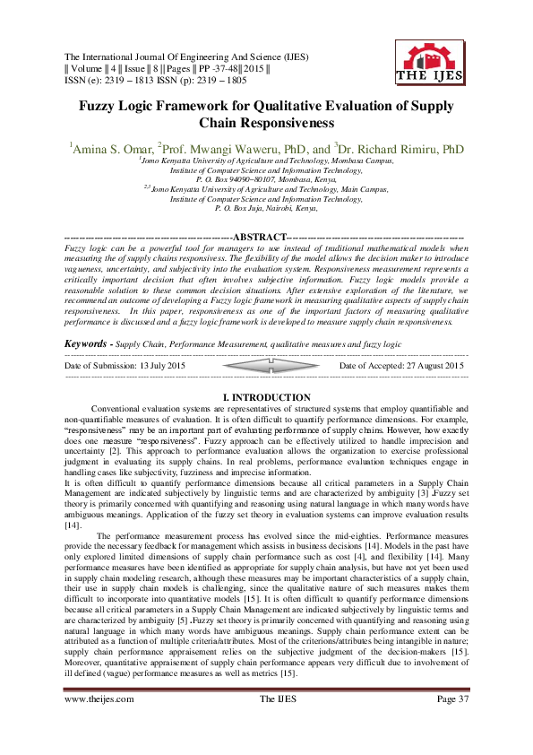 Pdf Fuzzy Logic Framework For Qualitative Evaluation Of Supply Chain Responsiveness