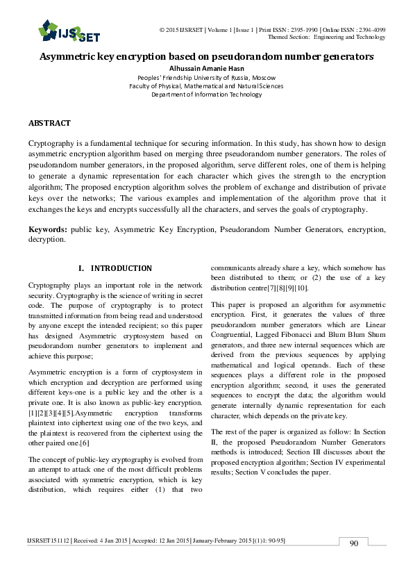 Pdf Asymmetric Key Encryption Based On Pseudorandom Number Generators