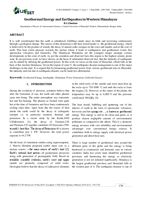 (PDF) Geothermal Energy and Earthquakes in Western Himalayas
