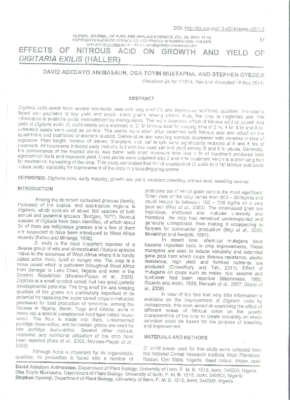 (PDF) Effects of Nitrous Acid on Growth and Yield of Digitaria exilis ...