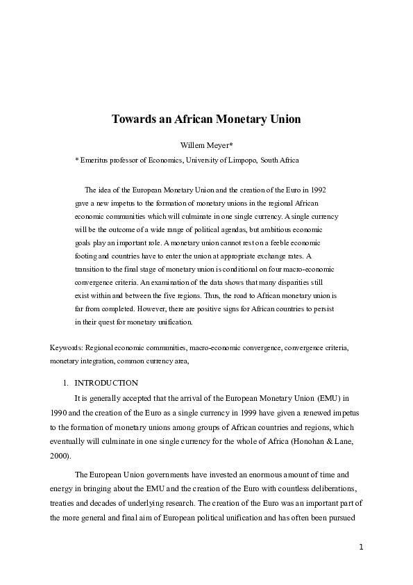 (DOC) Toward an African Monetary Union?