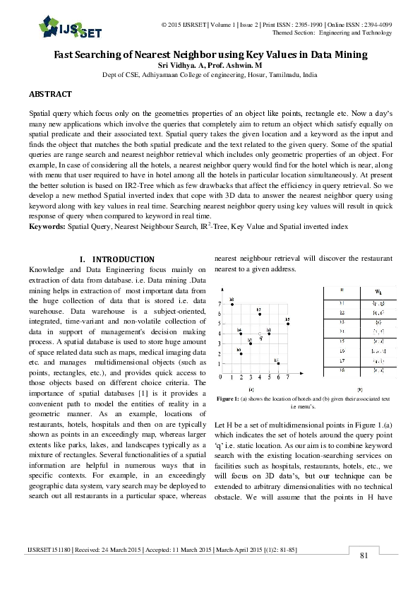 Pdf Fast Searching Of Nearest Neighbor Using Key Values In Data Mining