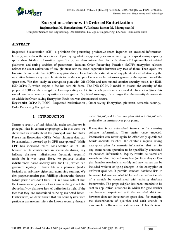 (PDF) Encryption scheme with Ordered Bucketization