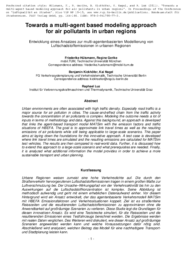 (PDF) Towards a multi-agent based modeling approach for air pollutants in urban regions | Regine ...