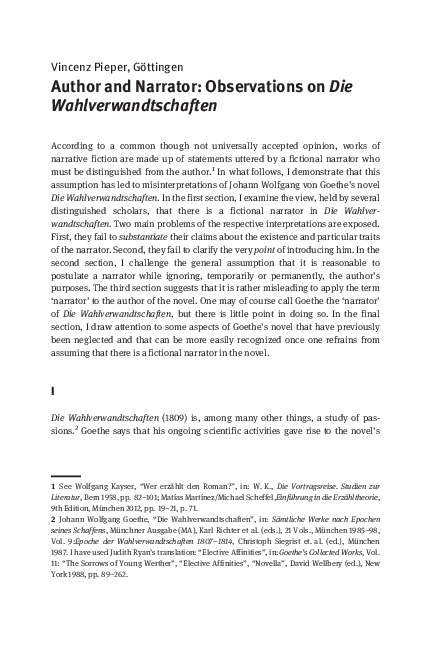 (PDF) Author and Narrator. Observations on 'Die Wahlverwandtschaften', in: Dorothee Birke ...