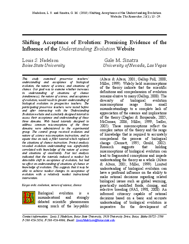 (PDF) Shifting acceptance of evolution: promising evidence of the ...