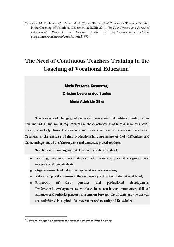 (PDF) The Need of Continuous Teachers Training in the Coaching of ...