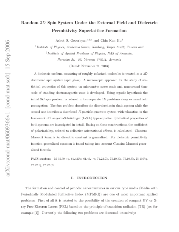(PDF) Random 3D Spin System Under the External Field and Dielectric ...