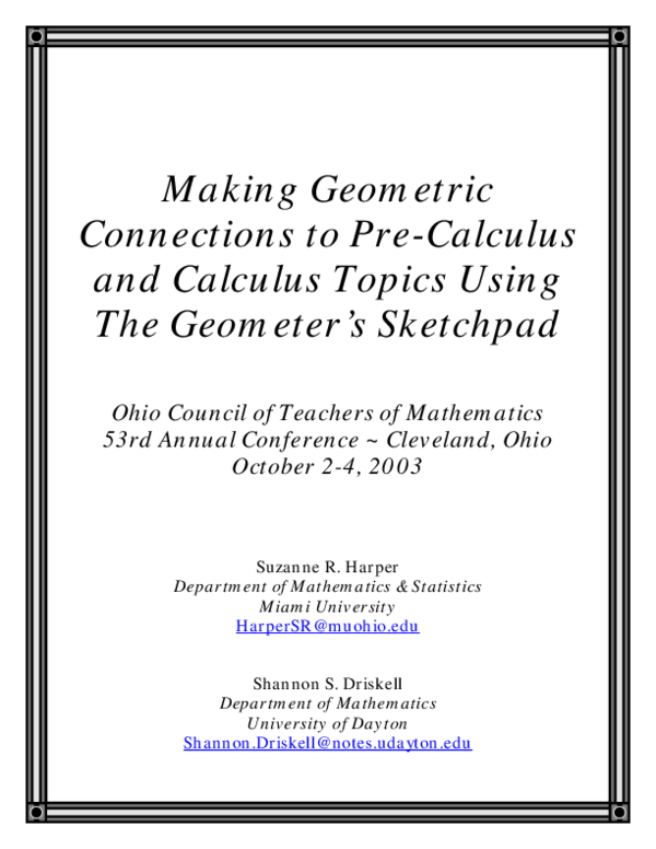 (PDF) Making Geometric Connections to PreCalculus and Calculus Topics ...