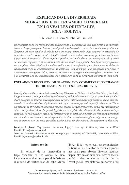 (PDF) Explicando la Diversidad: Migración y Comercio en los Valles del ...
