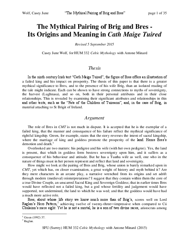 (PDF) The Mythical Pairing of Brig and Bres: Its Origins and Meaning in ...