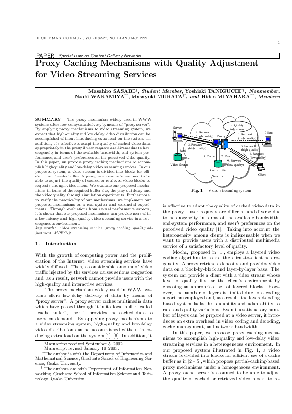(PDF) Proxy Caching Mechanisms with Quality Adjustment for Video Streaming Services