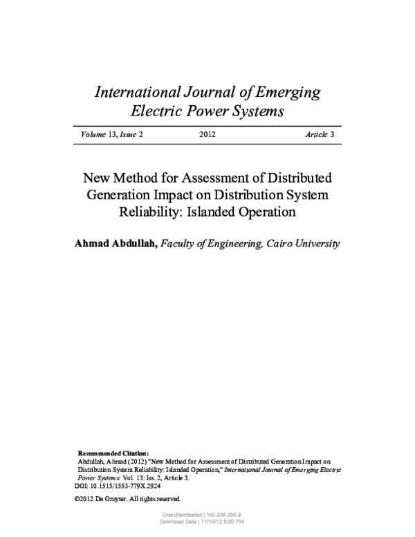 (PDF) New Method for Assessment of Distributed Generation Impact on Distribution System ...