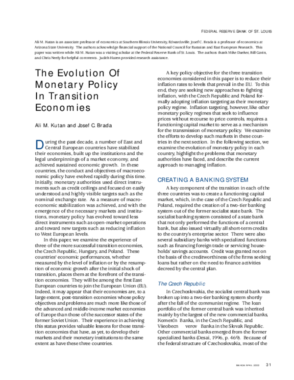 (PDF) The evolution of monetary policy in transition economies